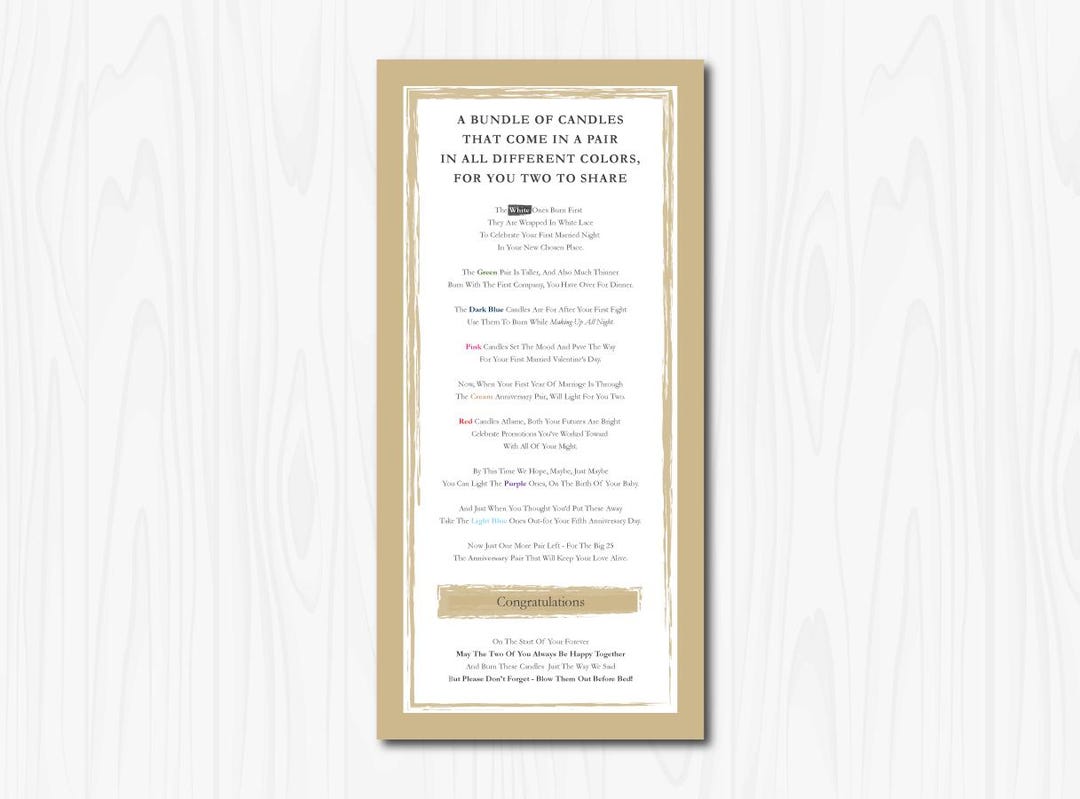 Basket of Candles Printable Poem: Unique Bridal Shower Gift (PDF) - Etsy