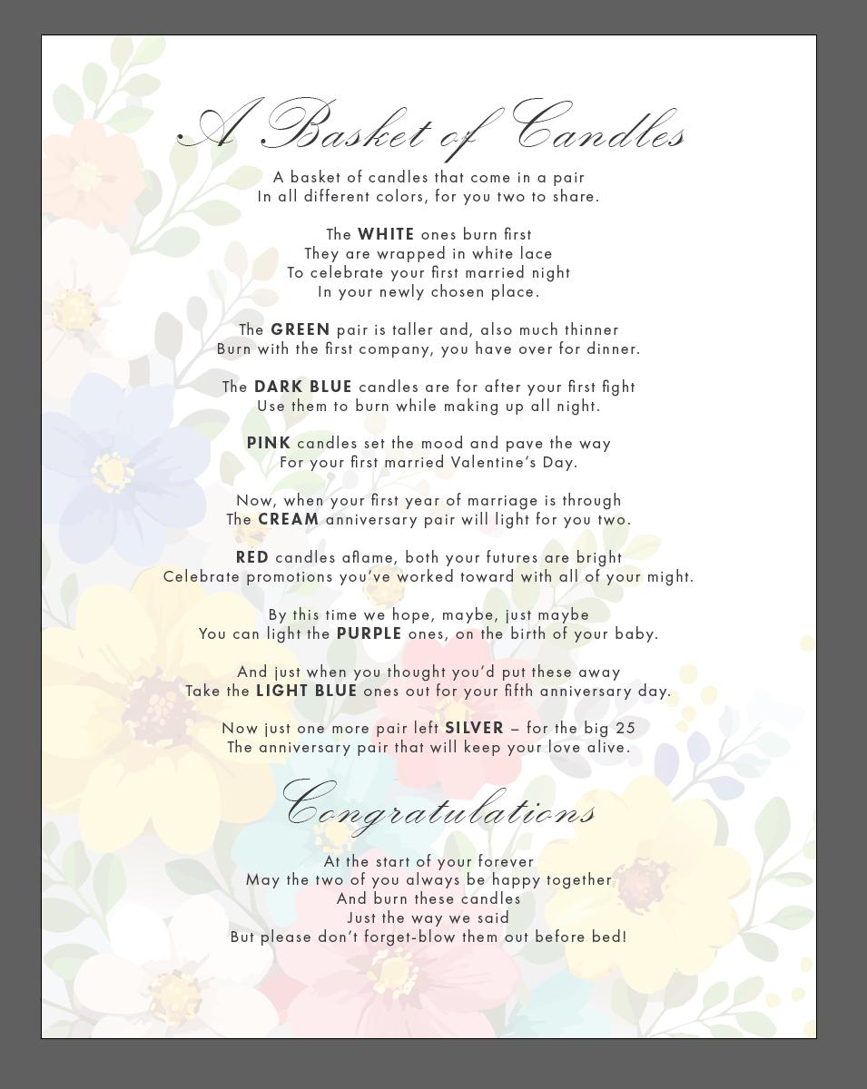 8.5x11 Basket of Candles Printable Poem, Newlywed Gift Basket, Bridal ...