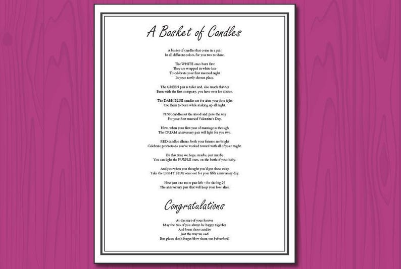 Editable Candle Gift Poem: Bridal Shower, Newlywed Gift (PDF) - Etsy