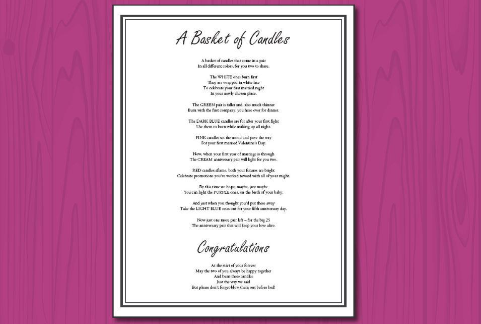 Editable Basket of Candles Printable Poem, Newlywed Gift Basket, Bridal ...