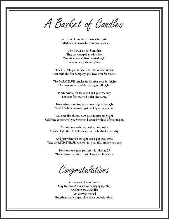 Editable Basket of Candles Printable Poem, Newlywed Gift Basket, Bridal ...