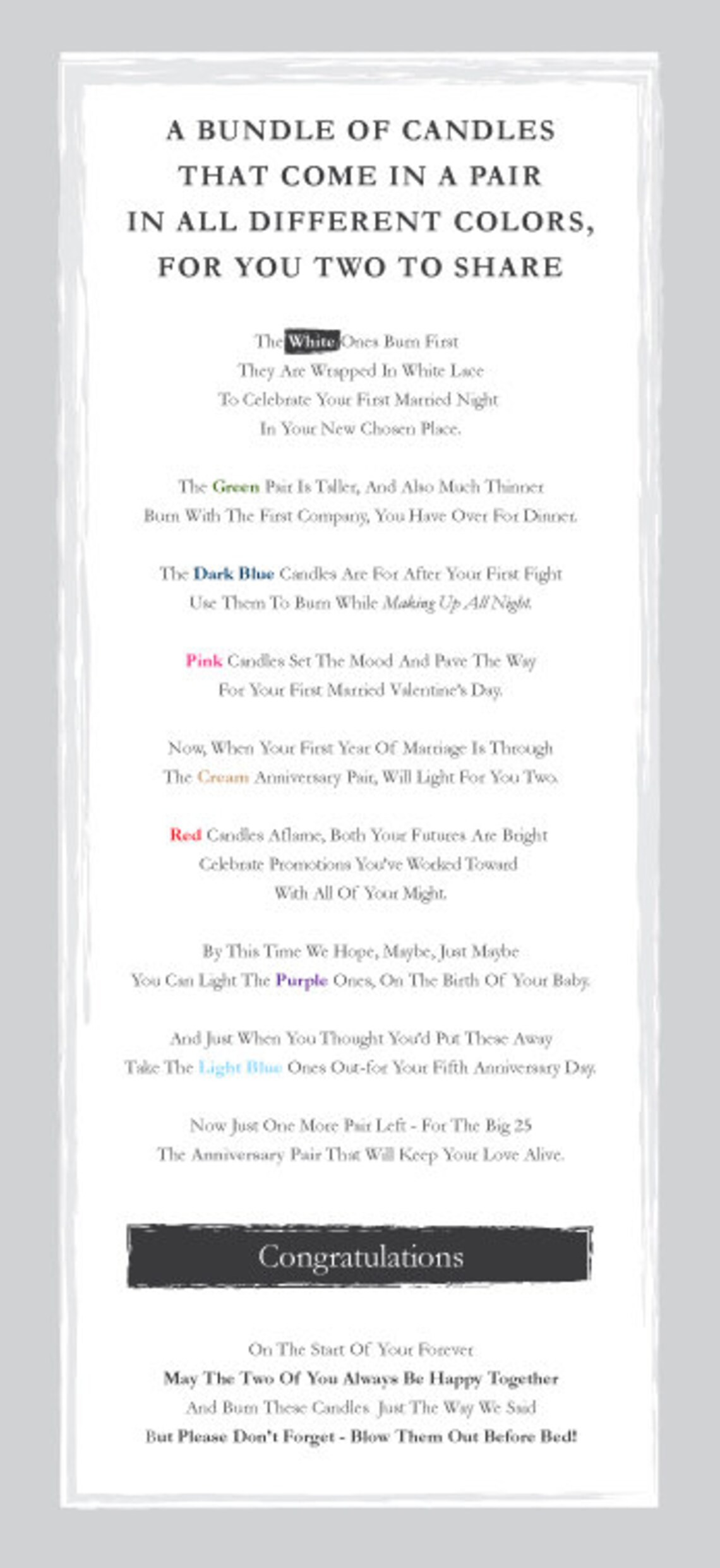 Printable-basket of Candles Poem, Count Down Card-newlywed Gift Basket ...