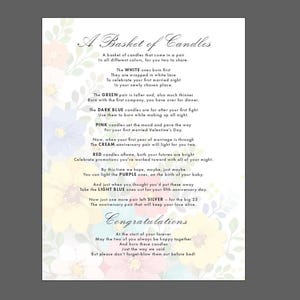8.5x11 Basket of Candles Printable Poem, Newlywed Gift Basket, Bridal ...