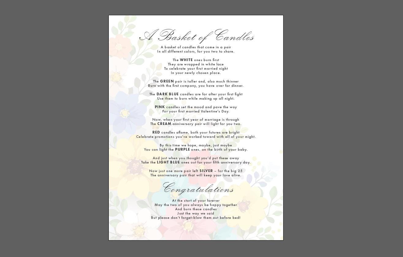 8.5x11 Basket of Candles Printable Poem, Newlywed Gift Basket, Bridal ...
