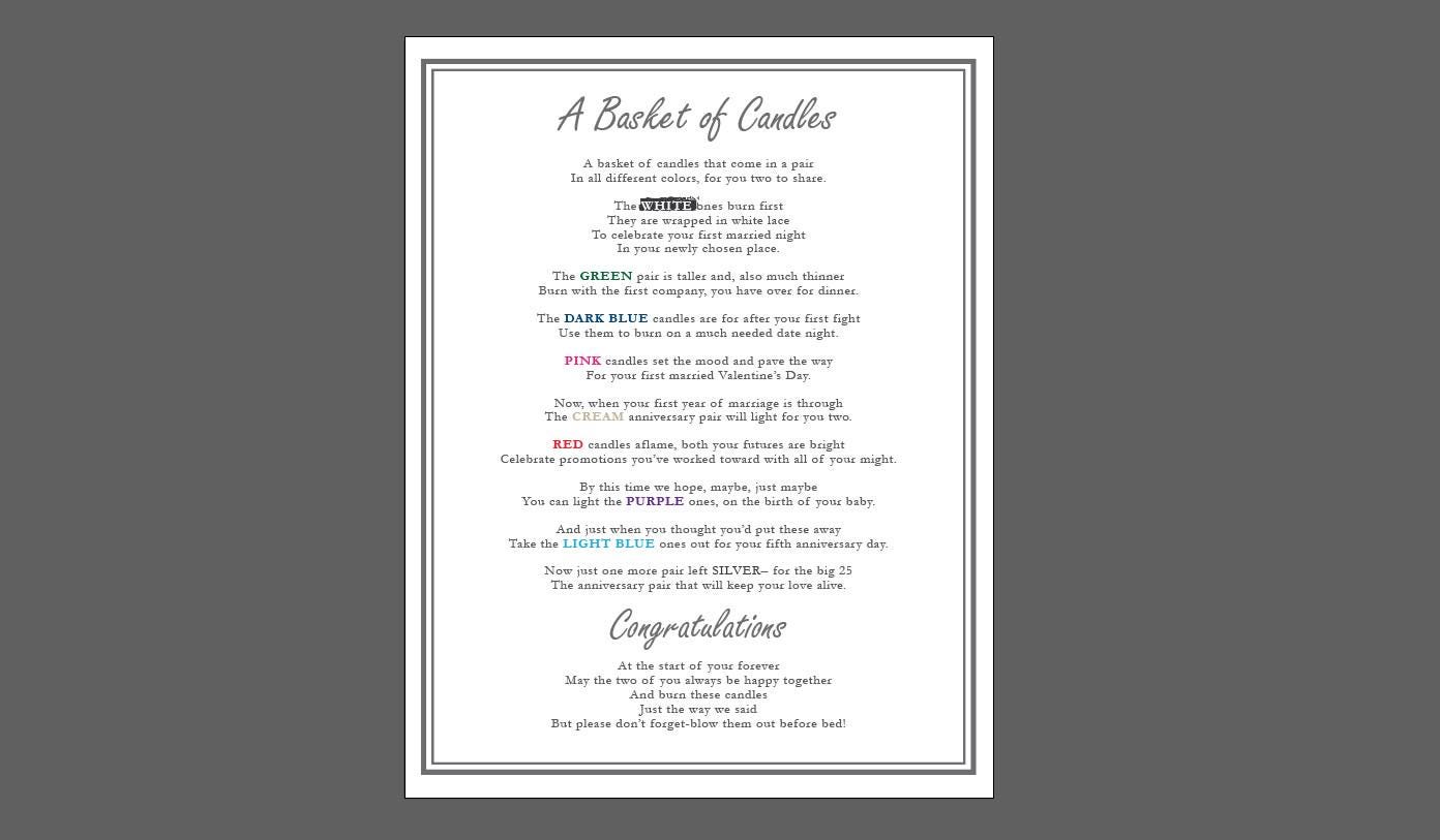 8.5x11 Basket of Candles Printable Poem, Newlywed Gift Basket, Bridal ...