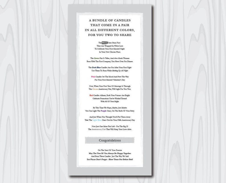 Printable Wedding Poem Card | Candle Gift Basket Insert | Bridal Shower ...