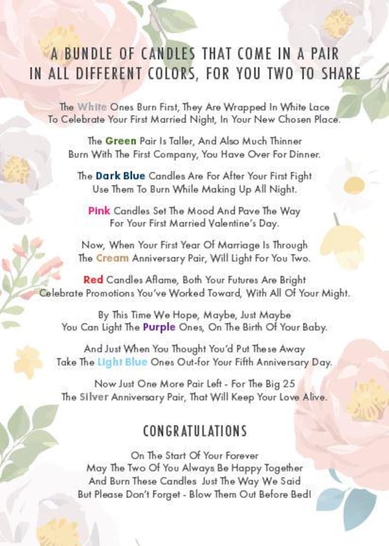 5x7 - Basket of Candles Printable Poem, Newlywed Gift Basket, Bridal ...