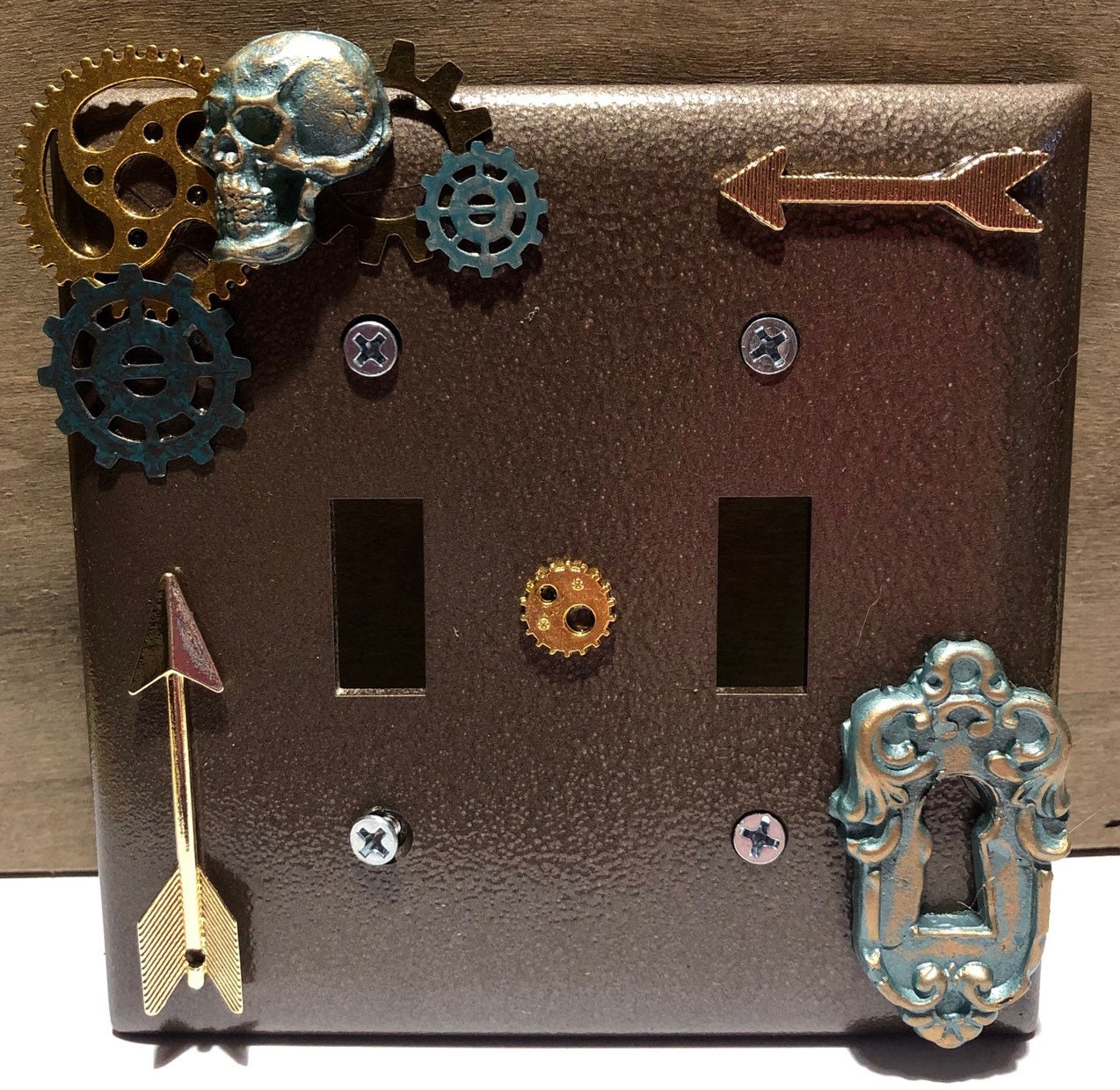 Bronze Industrial / Steampunk Double Light Switch Cover is Handcrafted ...