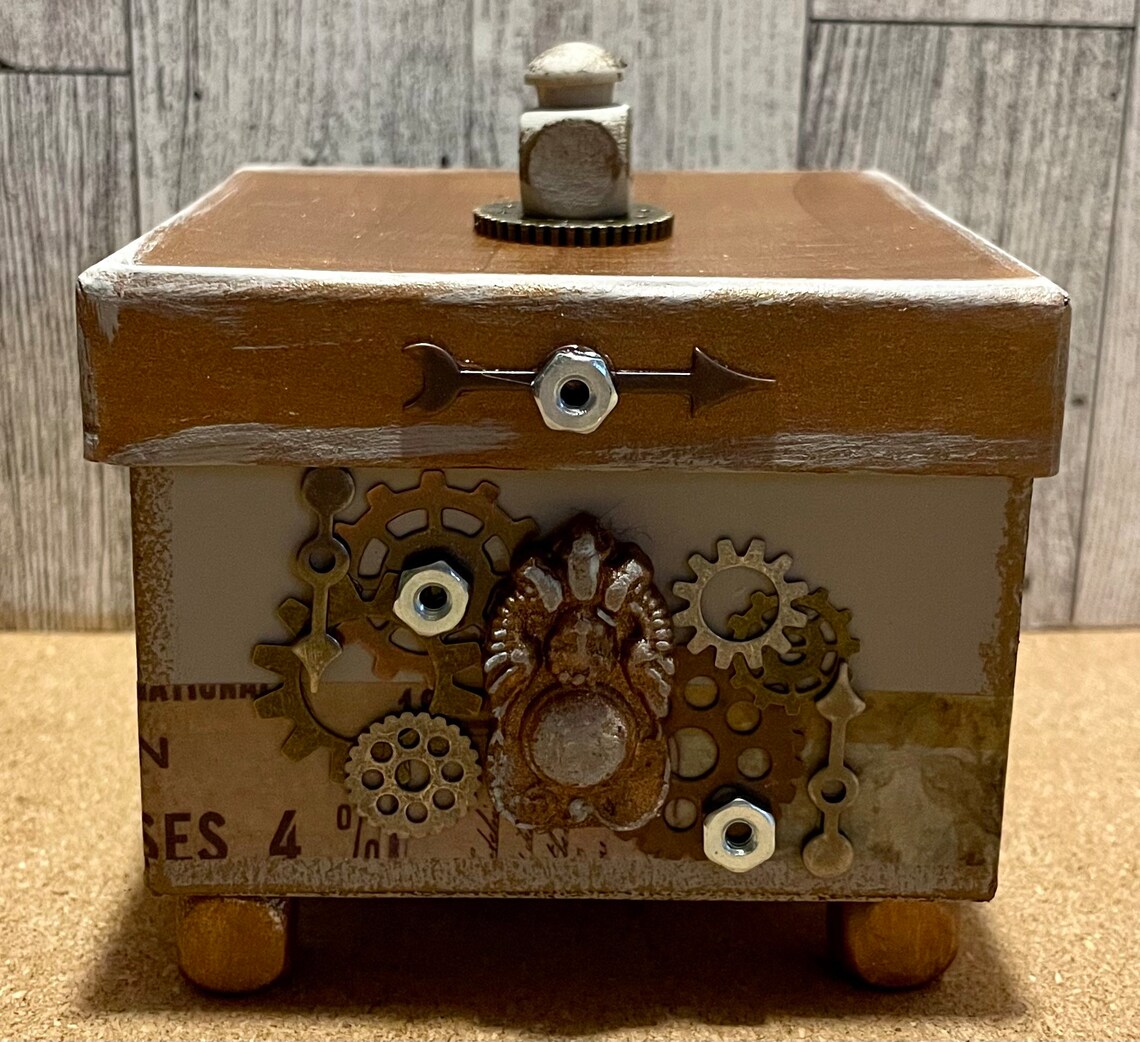 Industrial / Steampunk Footed Papermache Trinket Box. Made - Etsy