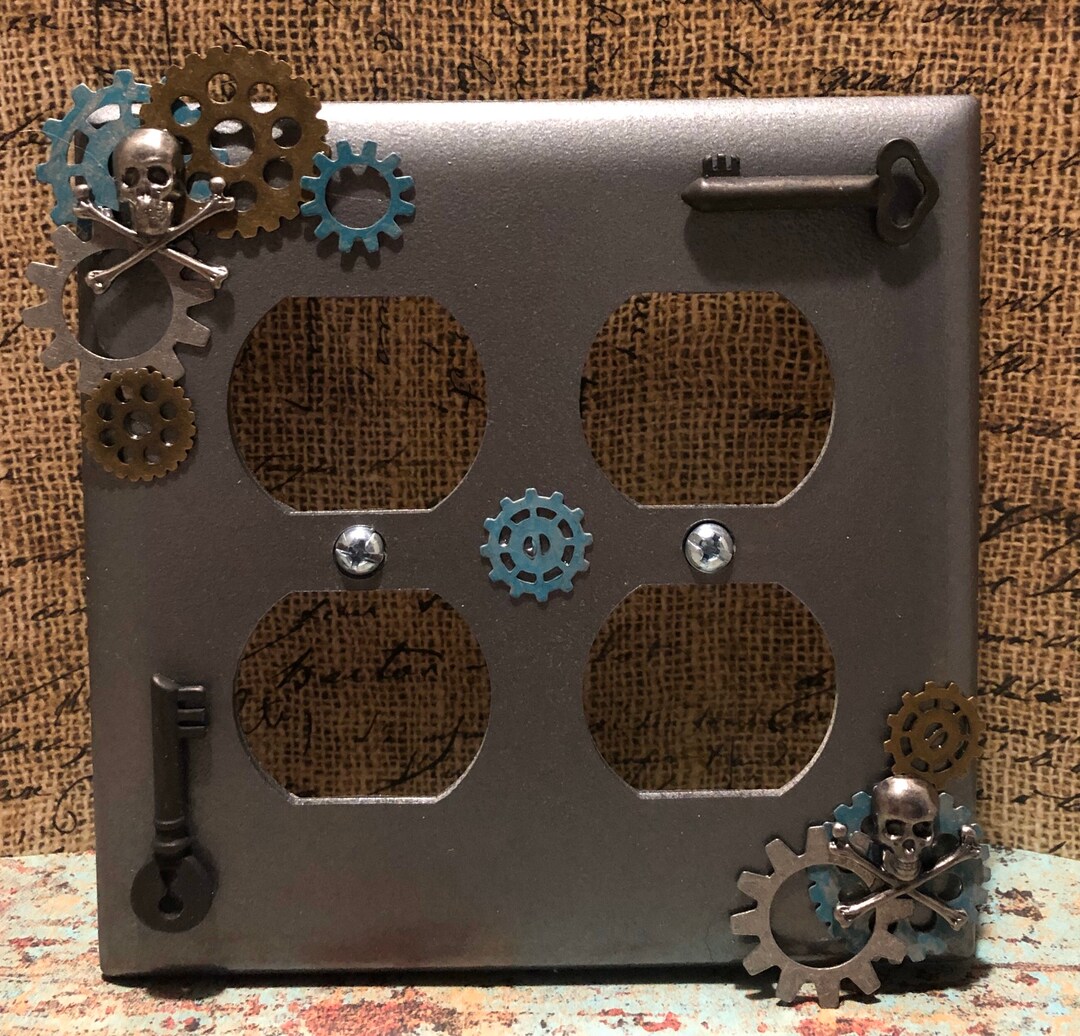 Gunmetal Industrial / Steampunk Double Outlet Cover is Handcrafted Made ...
