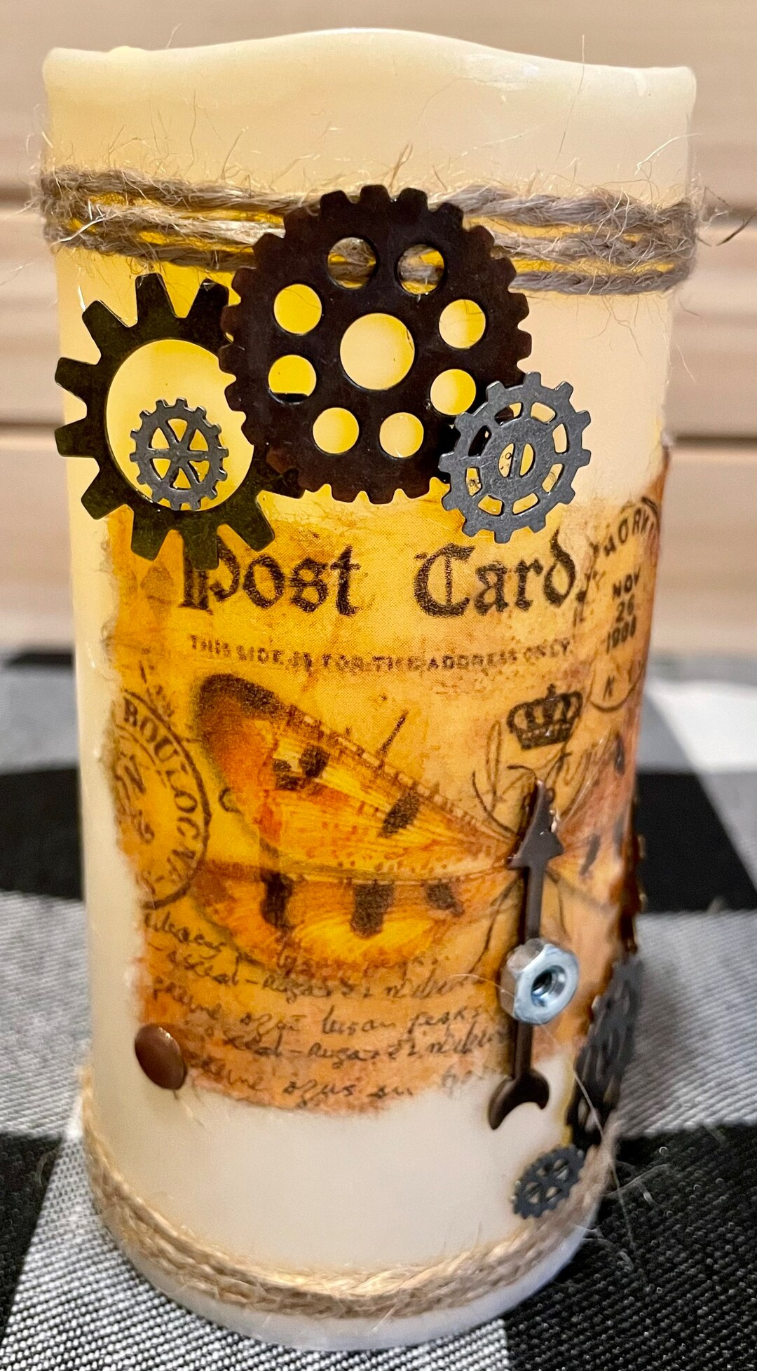 Industrial Steampunk Themed Battery Operated Candle. 2 1/2 X5" Pillar ...