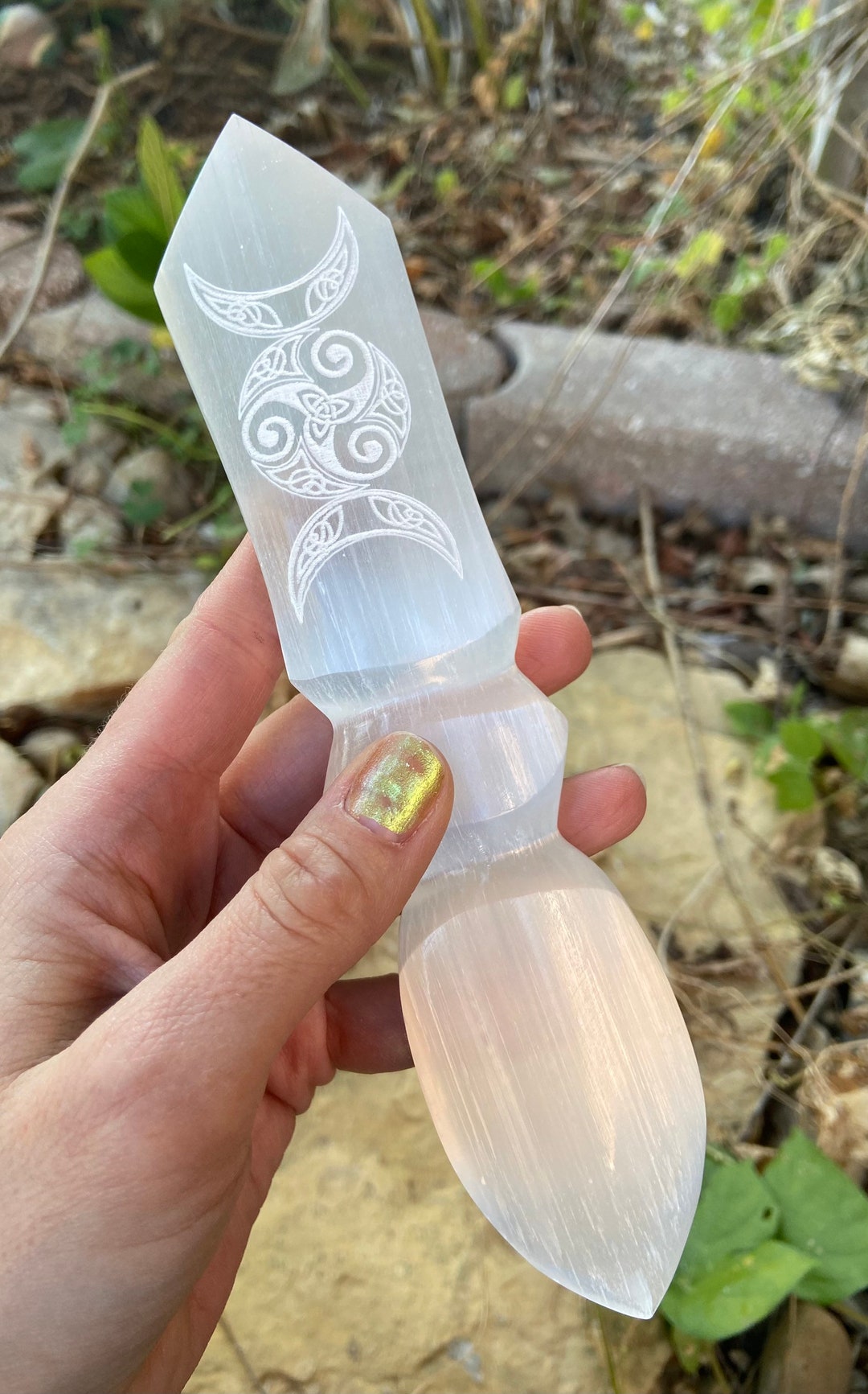 Satin Spar Double Moon Knife Spell Work Clearing Protective Grounding ...