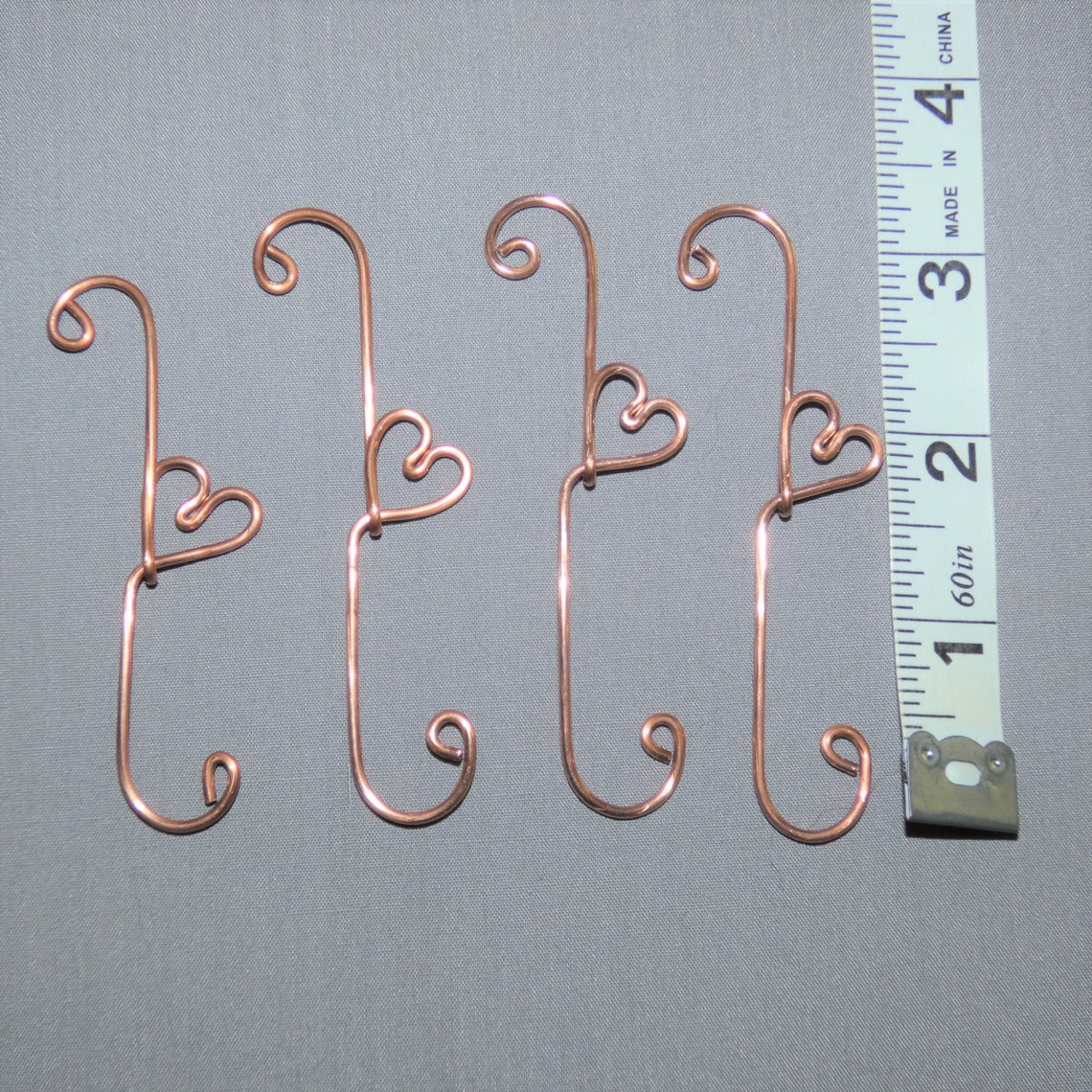 Set of 4 Handcrafted Artisan Copper Heart Christmas Ornament Hooks ...