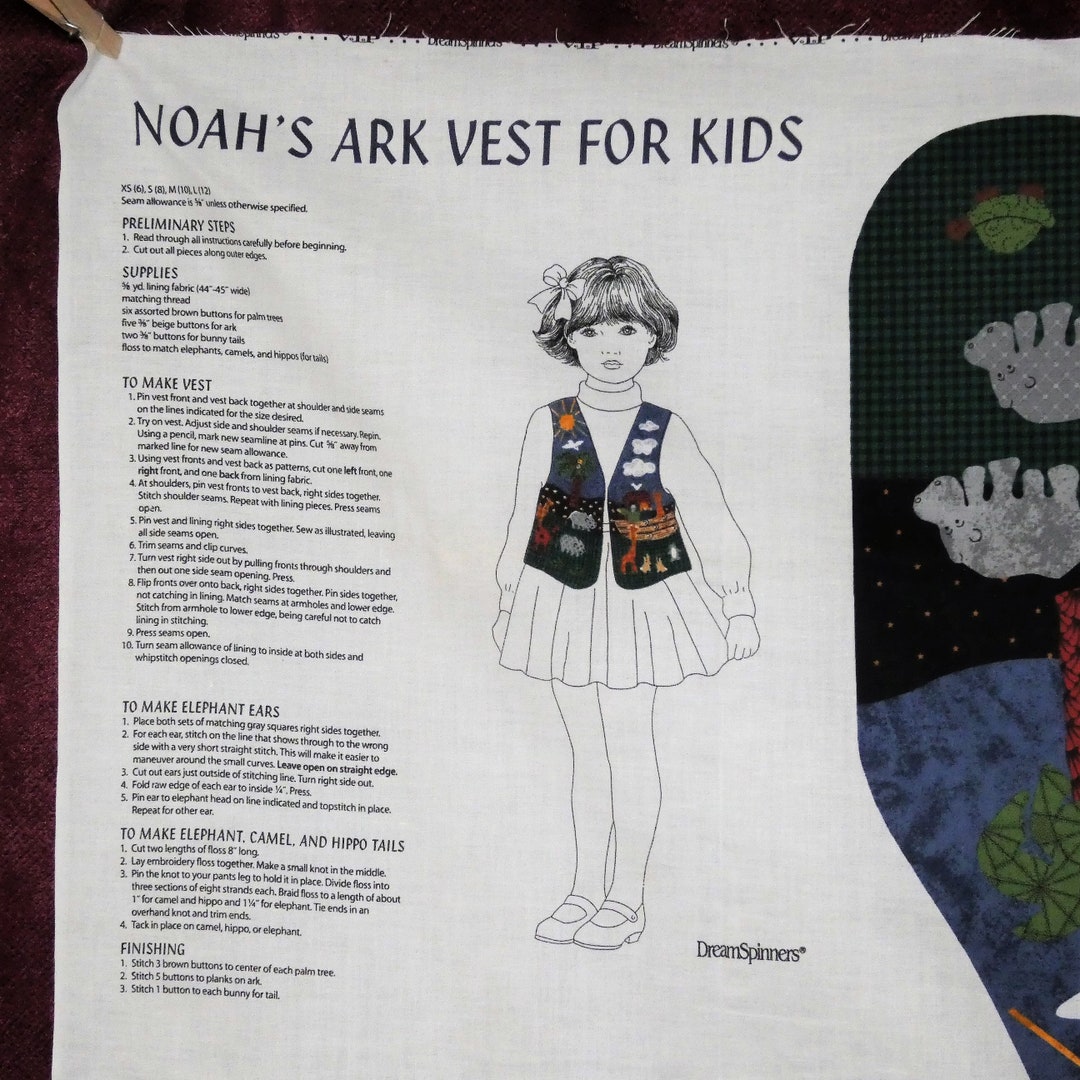 Lot of 2 -noah's Ark Vest Fabric Panel, Kids Sizes XS - L 6 - 12, Uncut ...