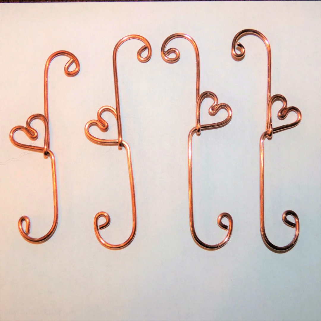 Set of 4 Handcrafted Artisan Copper Heart Christmas Ornament Hooks ...