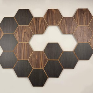 Set of 3 - 6" Modular Hexagon LED Wall Art | Backlit Wood Wall Décor ...