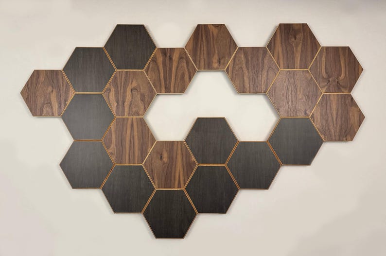 Set of 3 - 6" Modular Hexagon LED Wall Art | Backlit Wood Wall Décor ...