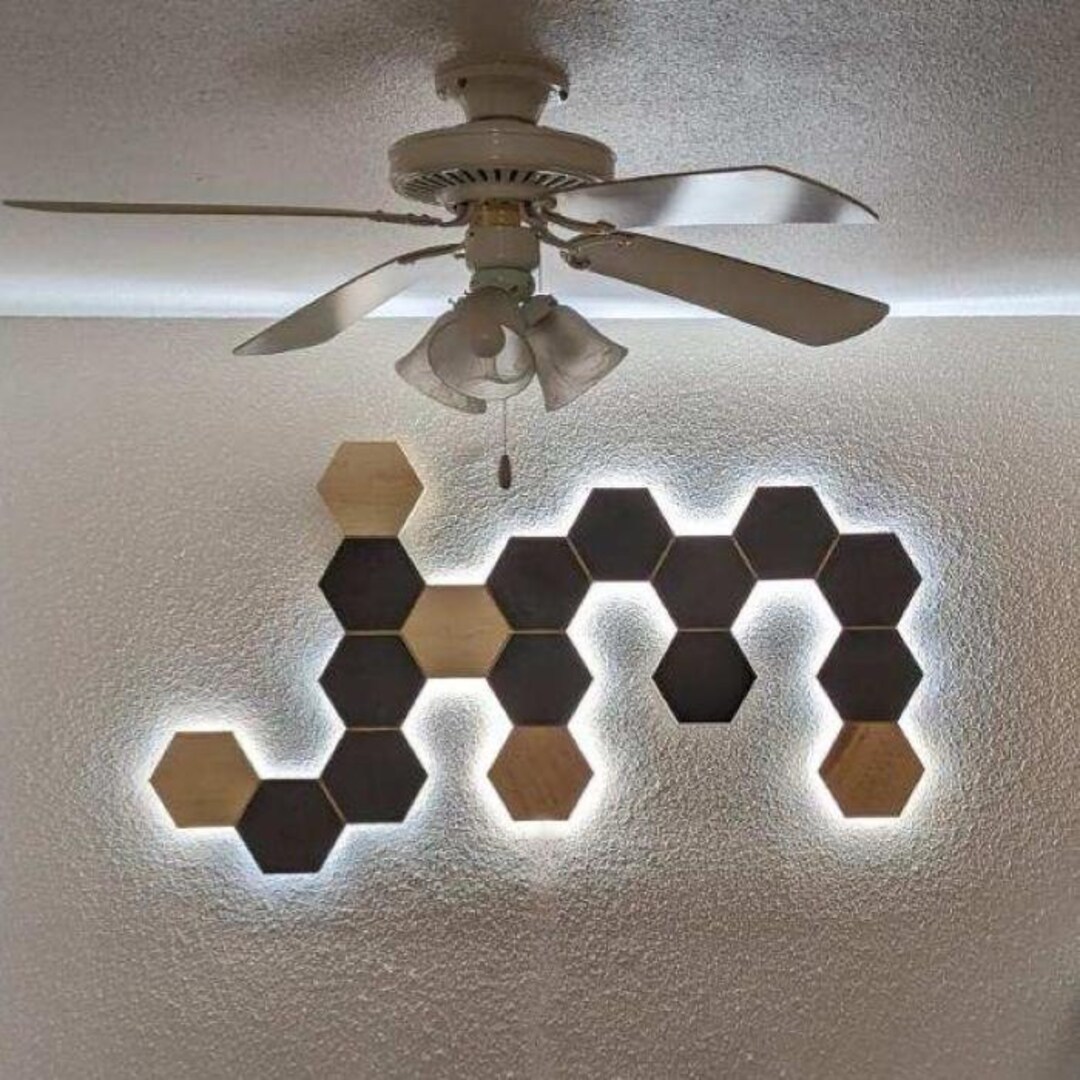 6" Modular Hexagon LED Wall Art – Set of 3 | Backlit Wood Wall Décor ...