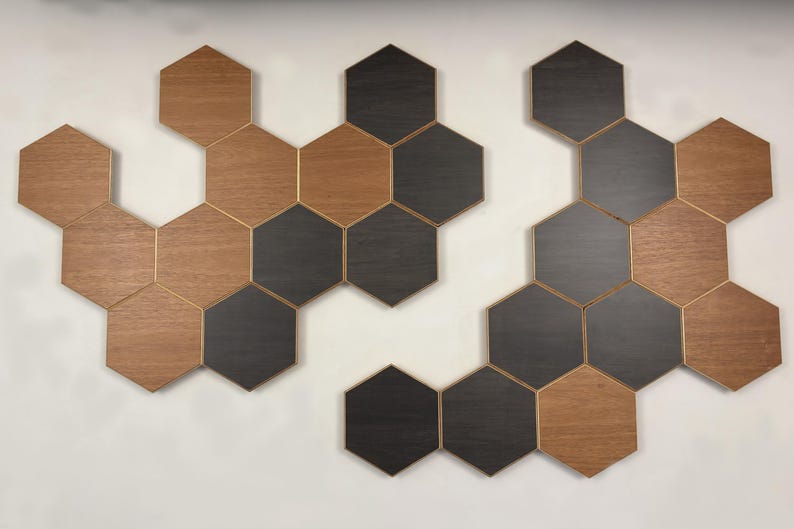 Set of 3 - 6" Modular Hexagon LED Wall Art | Backlit Wood Wall Décor ...