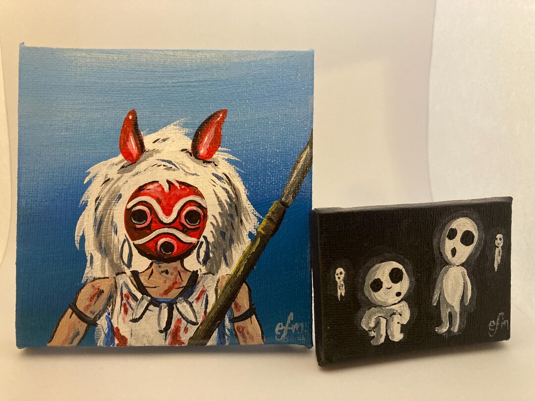Princess Mononoke and Kodama Original Mini Paintings on Canvas With ...