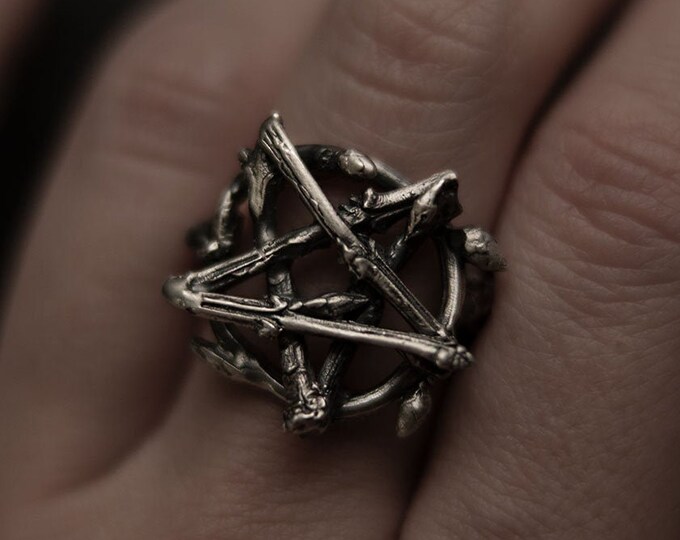 Witchy Twig Pentagram Ring. Sterling Silver Witch Altar Branch Pentacle ...