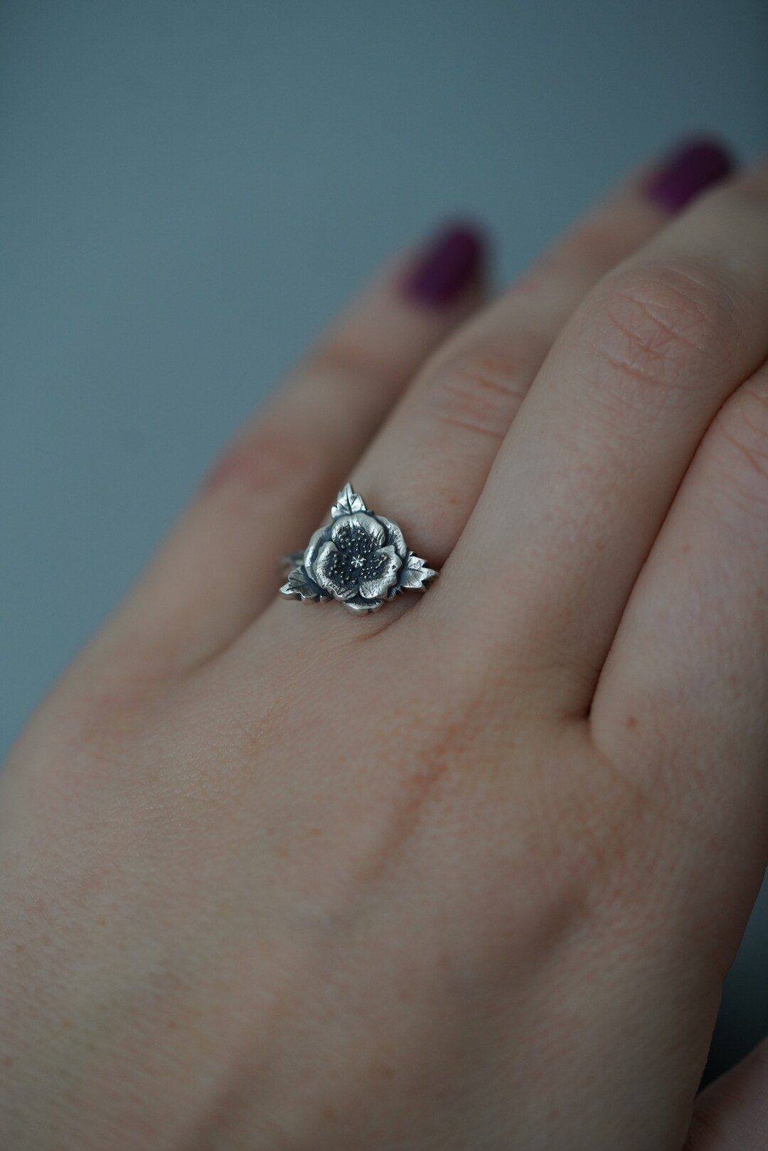 Sterling Silver Poppy Flower Ring - Elegant Handmade Floral Jewelry ...