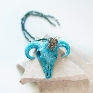 Pendant Blue Bull Skull From Polymer Clay and Raw Crystal Unique ...