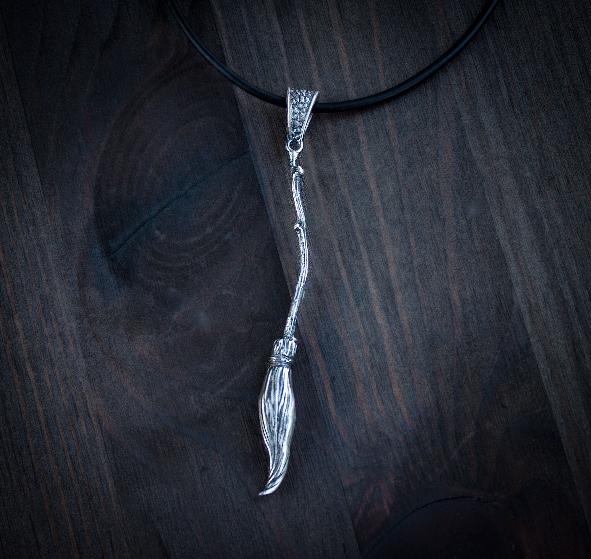 Ellen Rococo Witch Broom Pendant With Realistic Twig and Dragon's Skin ...