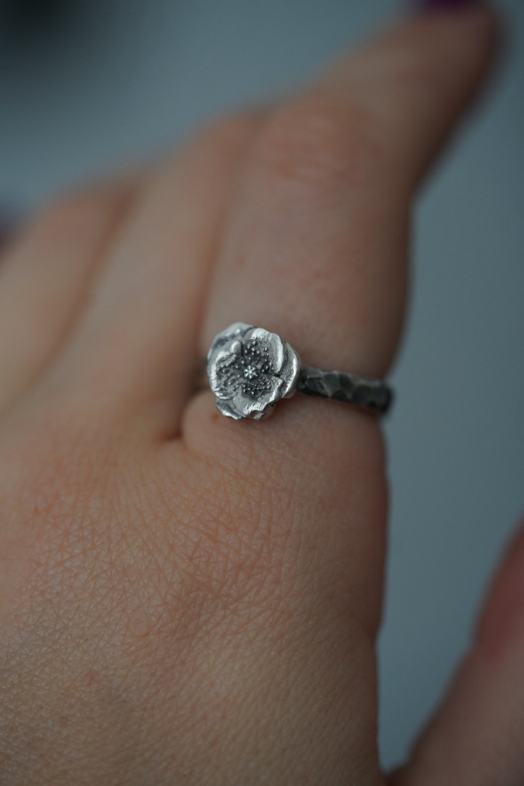 Handcrafted Sterling Silver Poppy Flower Ring - Delicate Botanical ...
