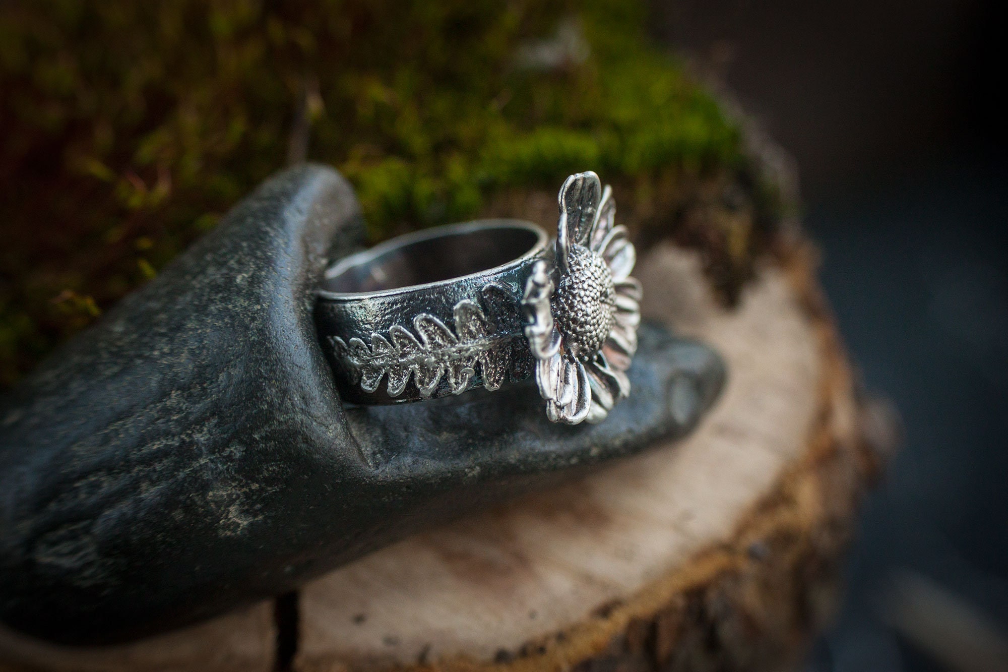 Sterling Silver Fairy Flower and Fern Ring Elven Chamomile | Etsy
