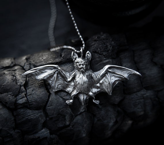Gothic Silver Necklace Bat Vampire Pendant - Etsy