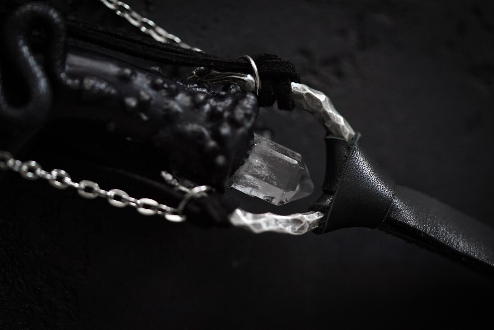 Large Black Snake Necklace From Roe Deer Horns With Silver Runes Algiz ...
