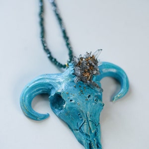 Pendant Blue Bull Skull From Polymer Clay and Raw Crystal Unique ...