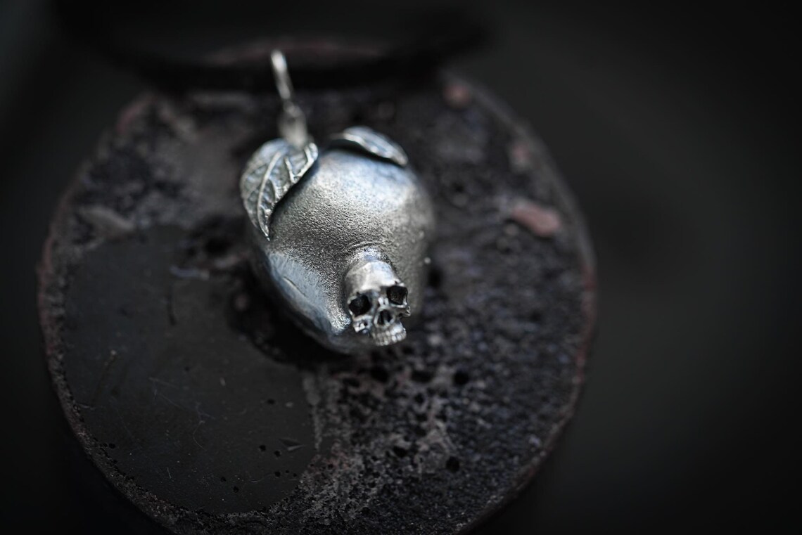 Fantasy Gothic Silver Skull Apple Pendant. Dark Mori Strega Fashion ...