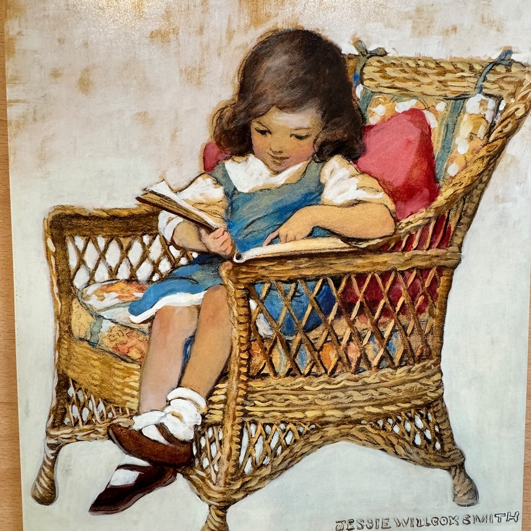 Jessie Willcox Smith, Seated Young Girl Reading a Book, Magazine Cover ...