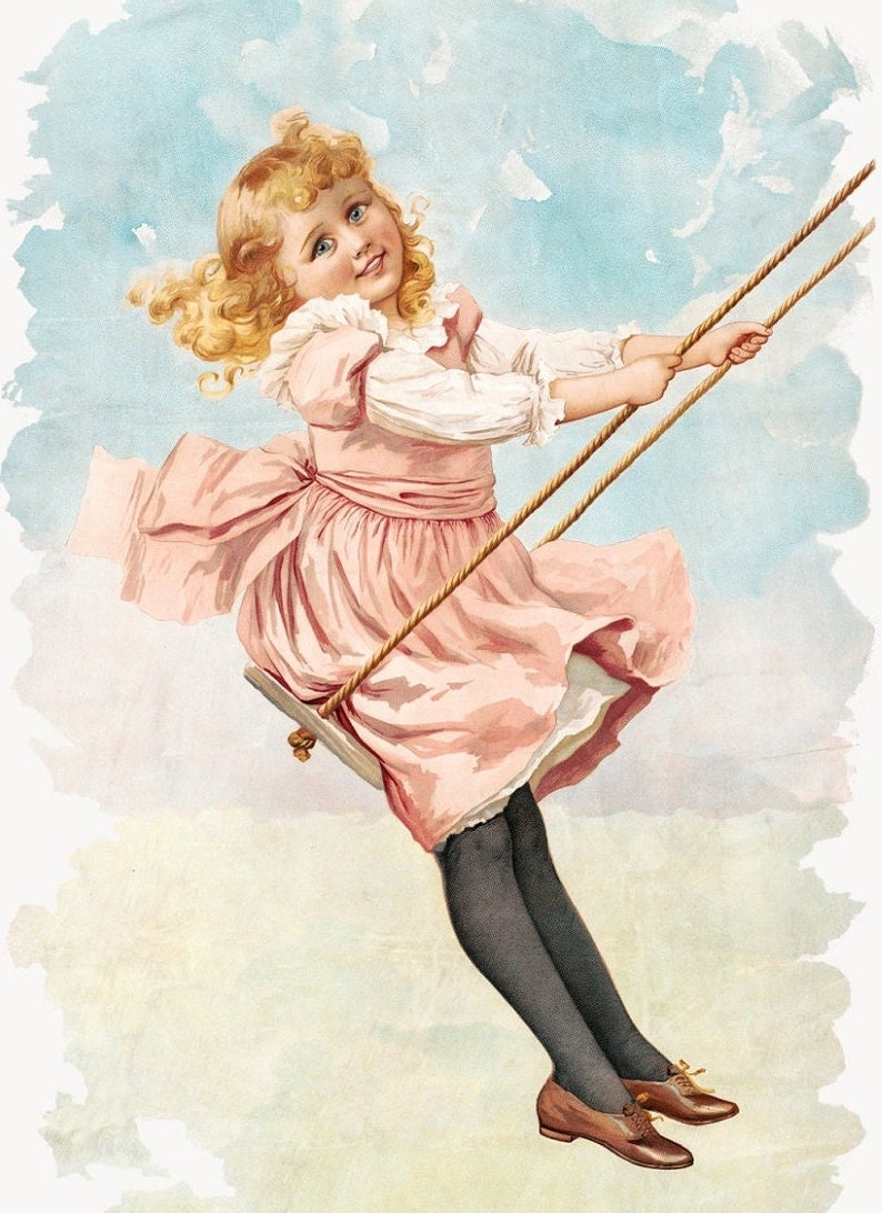 Victorian Girl on a Swing, Victorian Girl, Antique Art, Vintage Art ...