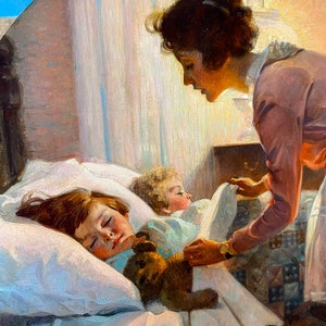 Norman Rockwell, Mother Tucking Children Into Bed, Mother’s Little ...