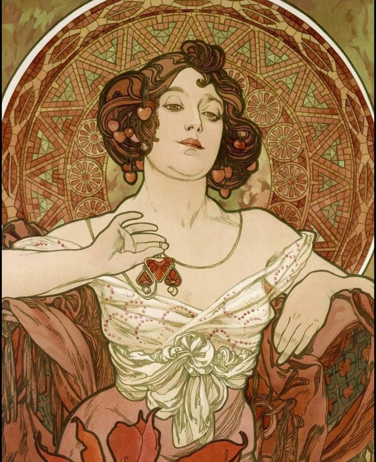 Art Nouveau Style Fine Art Print Titled Ruby by Alphonse Mucha of a ...