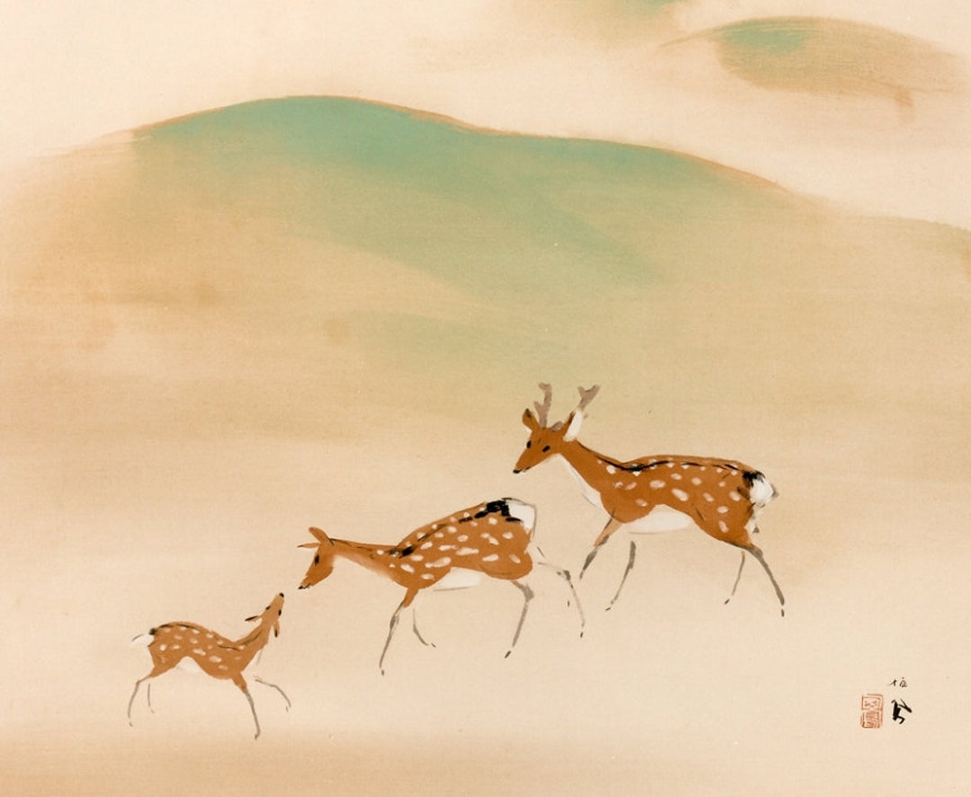 Takeuchi Seihō, Deer Art, Doe and Fawn, Landscape Art, Light Academia ...