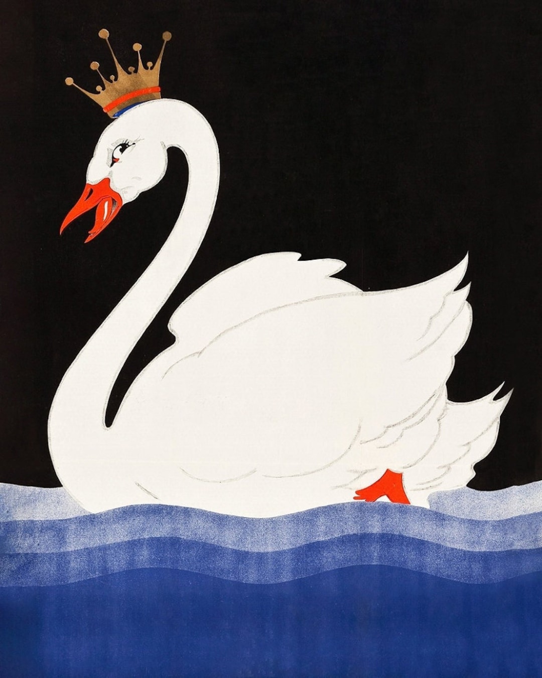 Art Deco Swan Prince Swan King by Eric Rohman, Vintage Art, Art Deco ...