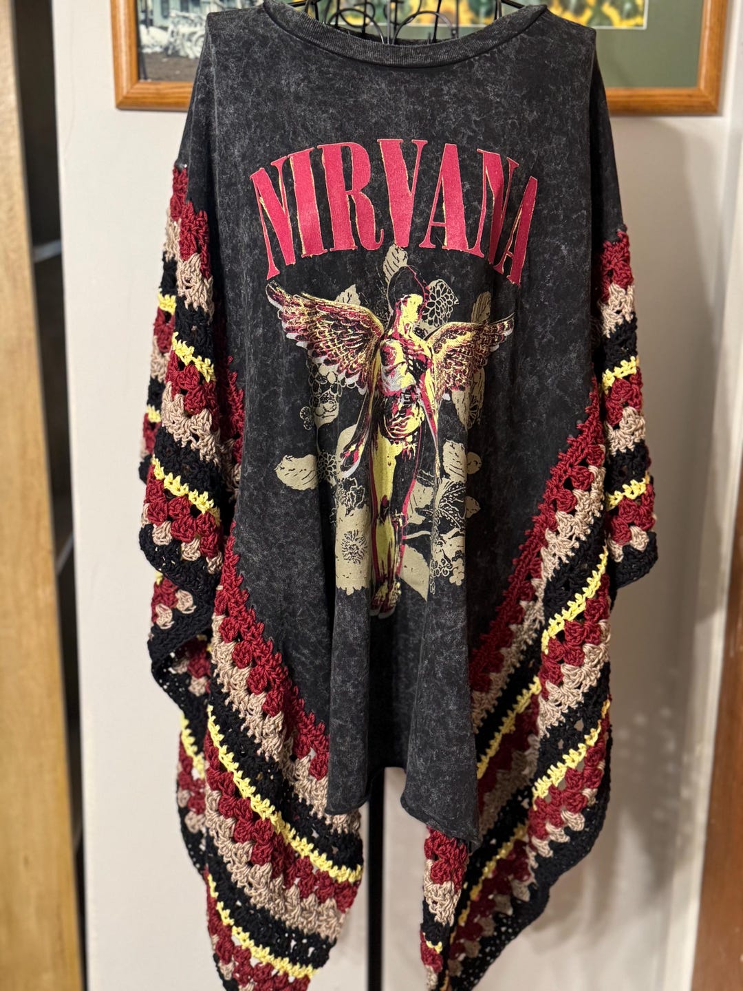 Upcycled Nirvana Crochet Poncho | One-of-a-kind Band Tee Layer ...