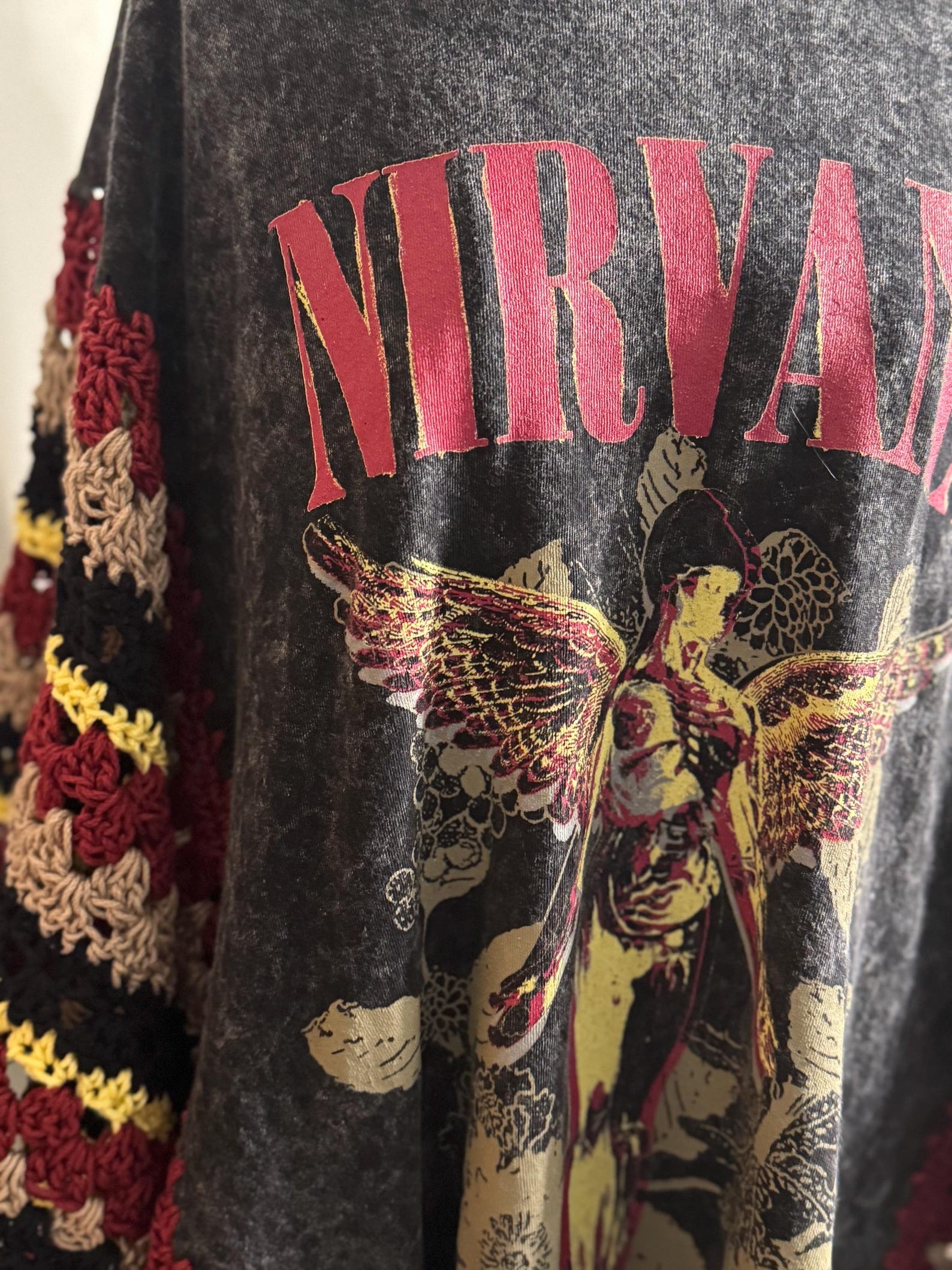 Upcycled Nirvana Crochet Poncho | One-of-a-kind Band Tee Layer ...