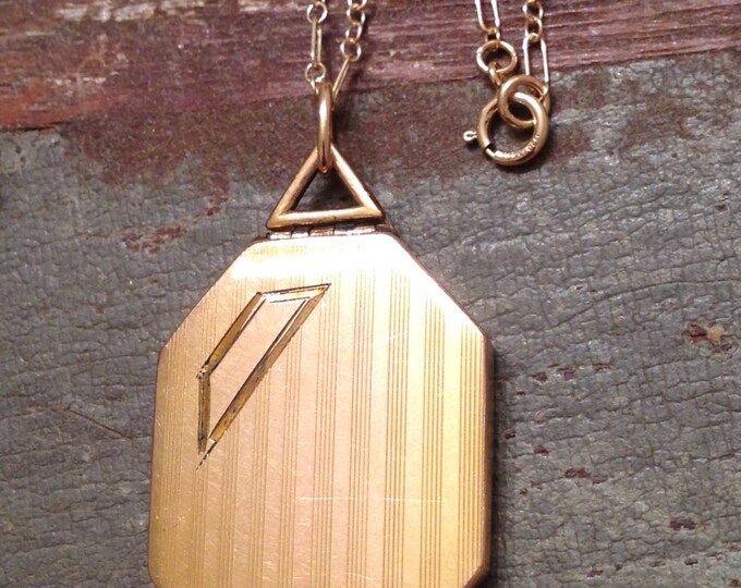 Antique Art Deco Stripe Etched Tri-fold Octagon Gold Filled Locket ...