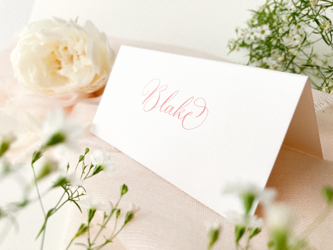 Elegant White Tent Fold Place Names for Weddings, Handwritten in ...