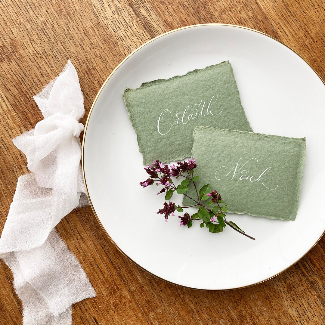 Sage Green Handmade Paper Calligraphy Wedding Place Names - Etsy