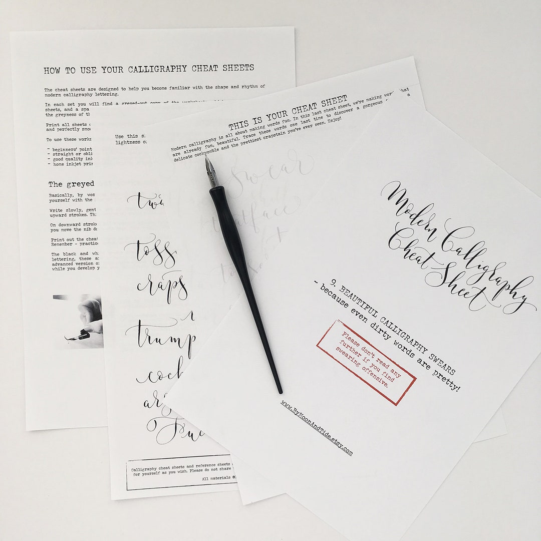Calligraphy CHEAT SHEET 9 of 9: Beautiful Swears / Instant Download ...