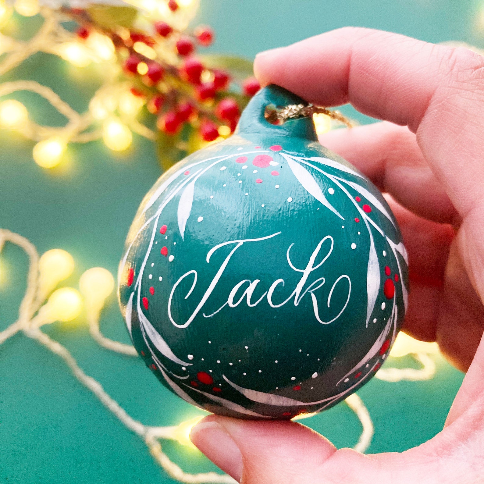 Hand Painted Personalised Name Baubles With Calligraphy and Leaf ...