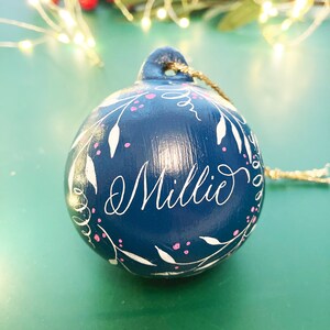 Hand Painted Personalised Name Baubles With Calligraphy and Leaf ...