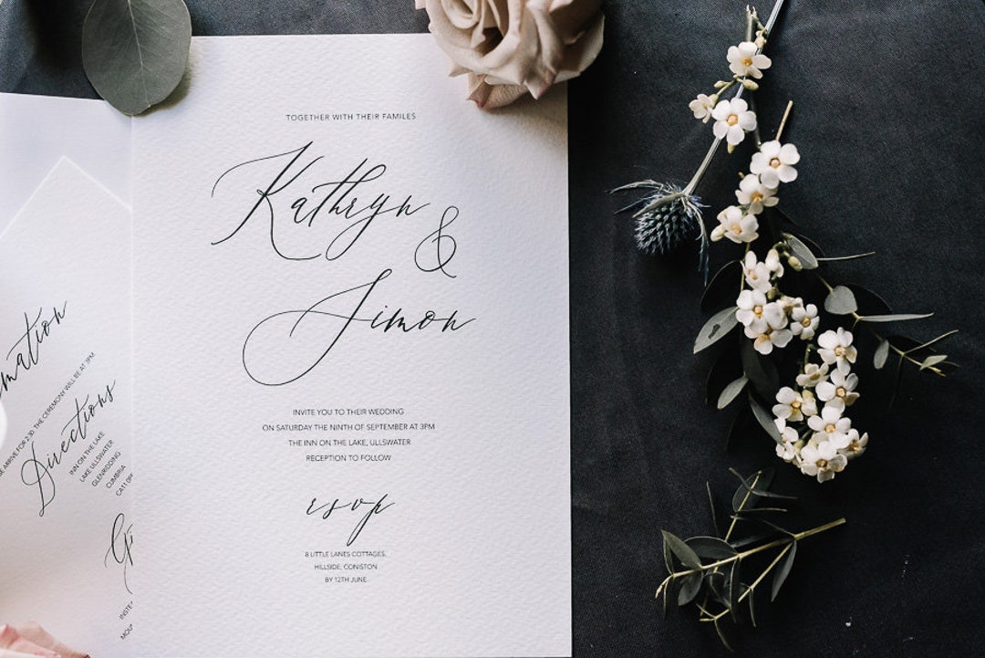Elegant and Simple Minimal Calligraphy Style Wedding Invitations - Etsy