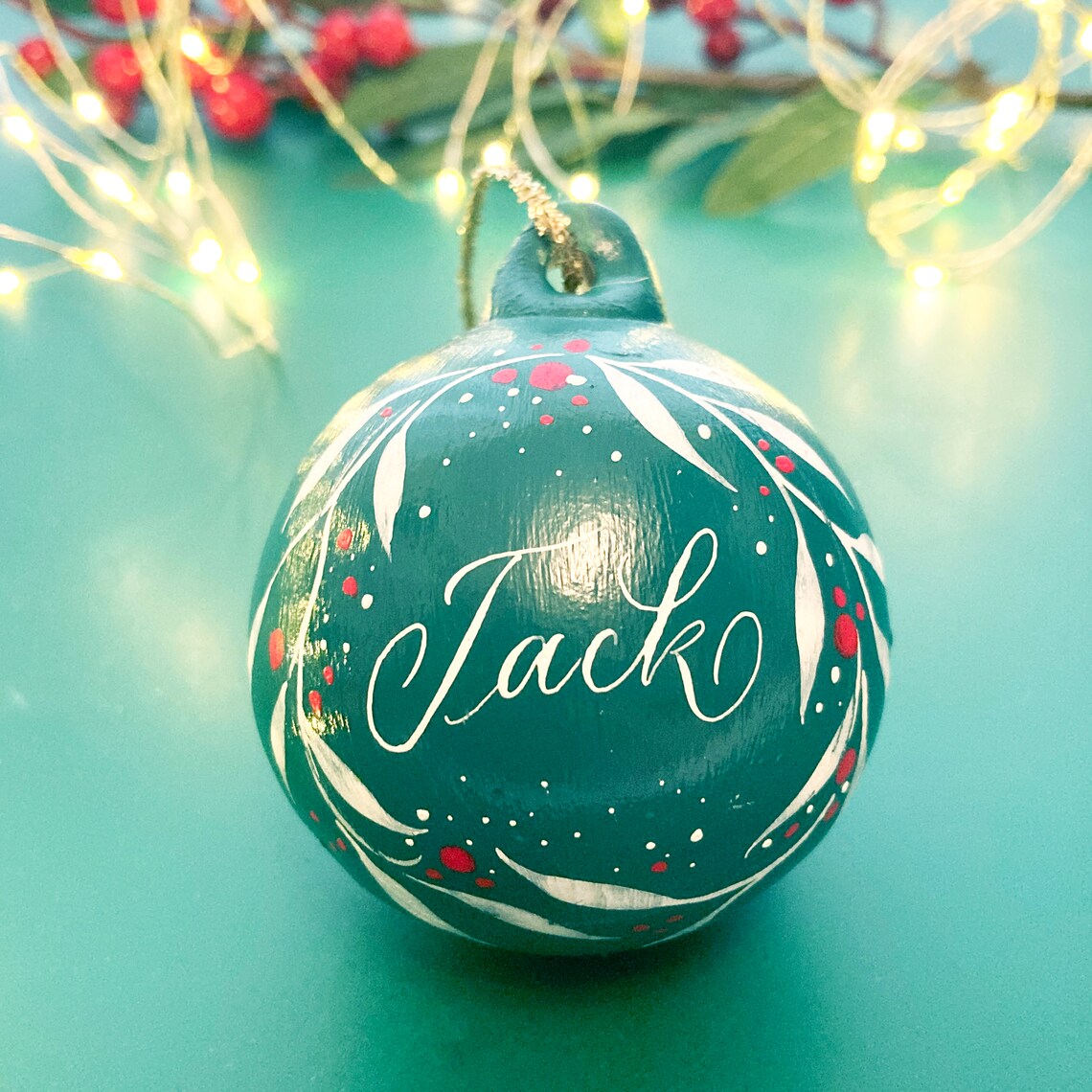 Hand Painted Personalised Name Baubles With Calligraphy and Leaf ...